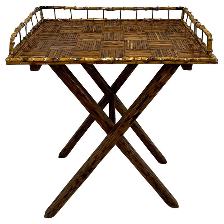 Handsome Sliced Bamboo Tray on Stand Side Table For Sale at 1stDibs