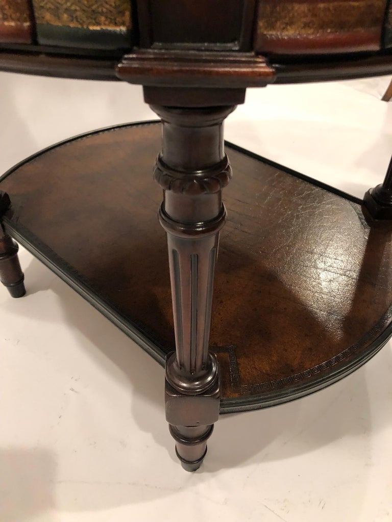 Handsome Theodore Alexander Round Leather and Burl Book Motif Side ...