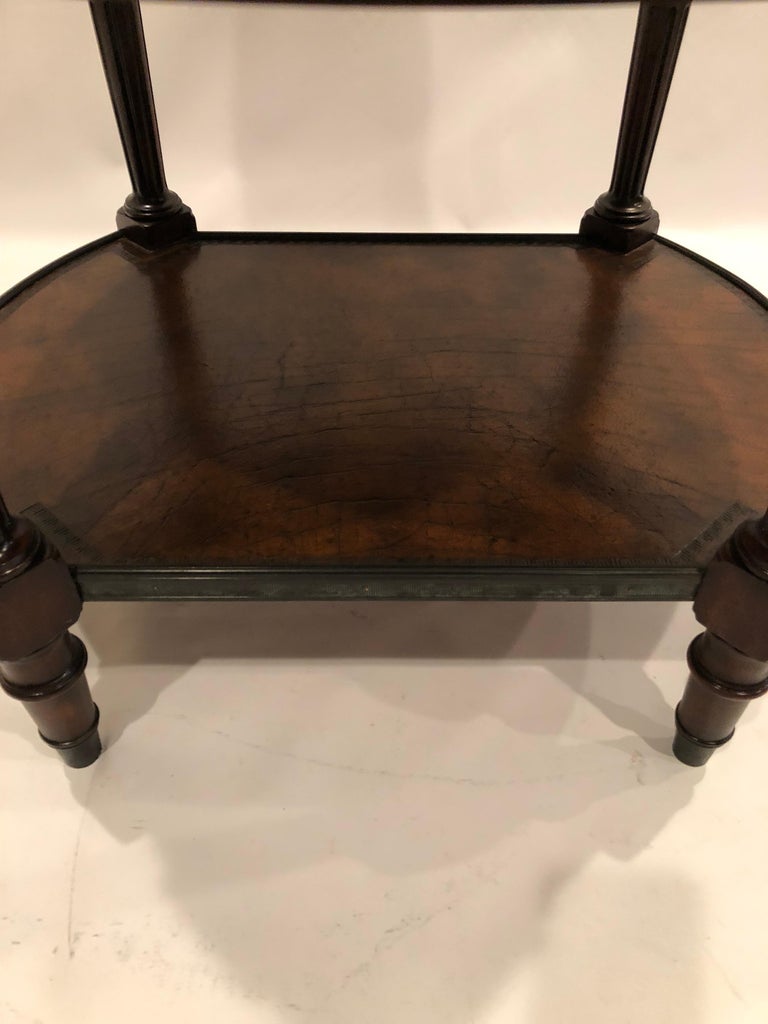 Handsome Theodore Alexander Round Leather and Burl Book Motif Side ...