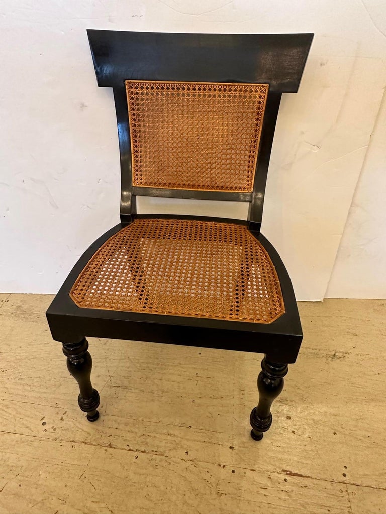 Handsome Vintage Black and Rich Brown Caned Desk Chair For Sale at 1stDibs