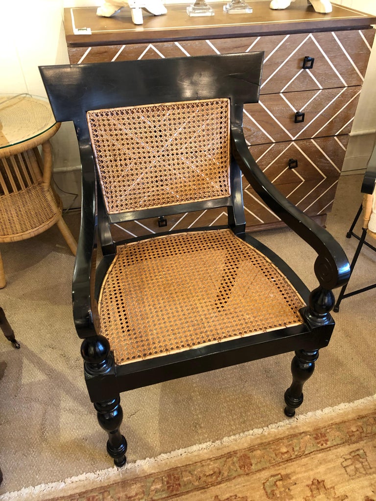 Handsome Vintage Black and Rich Brown Caned Desk Chair For Sale at 1stDibs