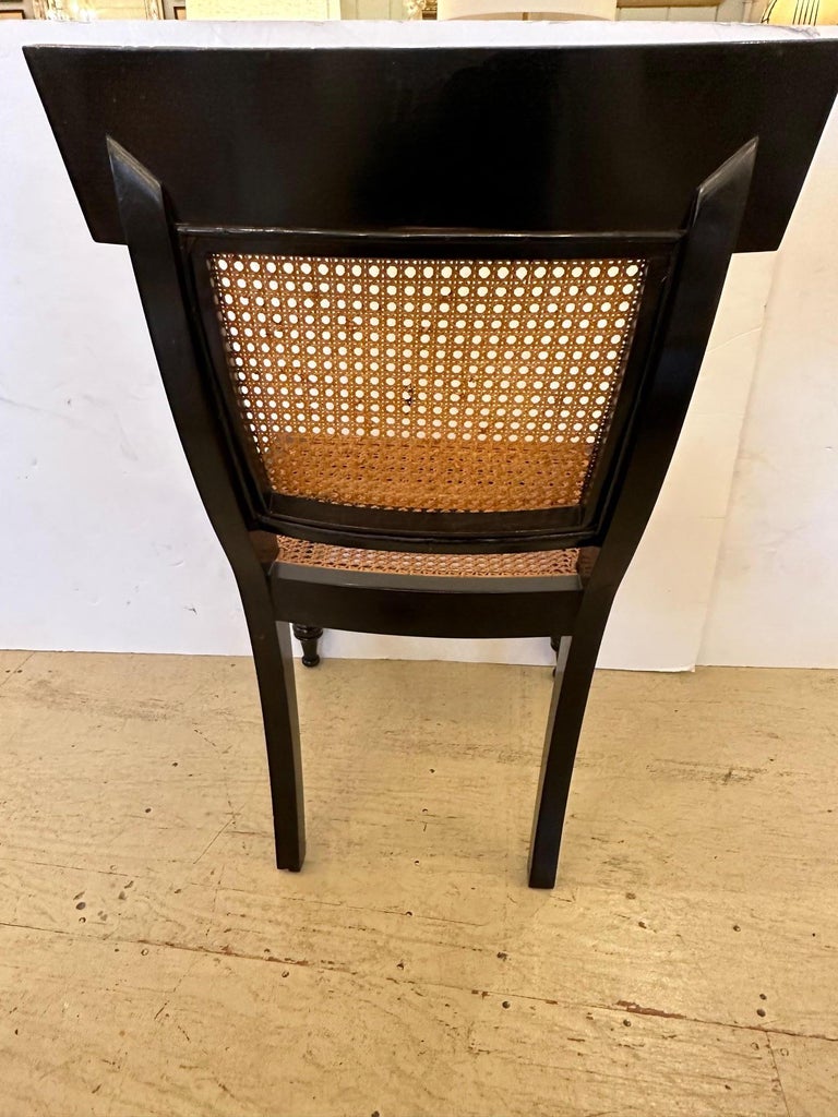 Handsome Vintage Black and Rich Brown Caned Desk Chair For Sale at 1stDibs
