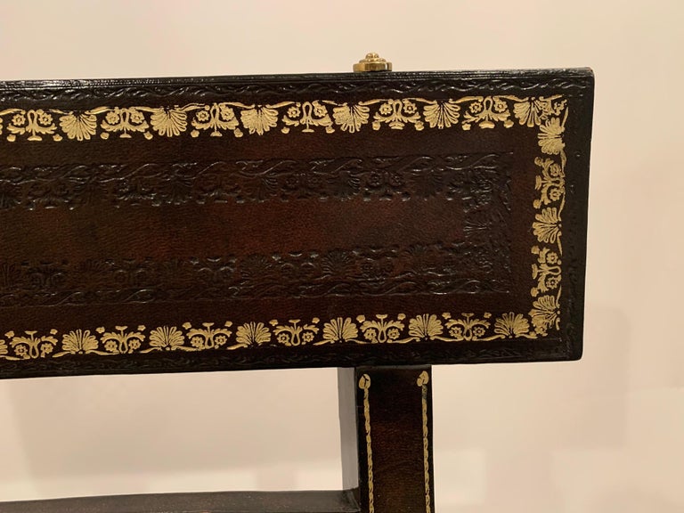 Handsome Vintage Convertible Leather Wrapped Chair Library Steps For ...