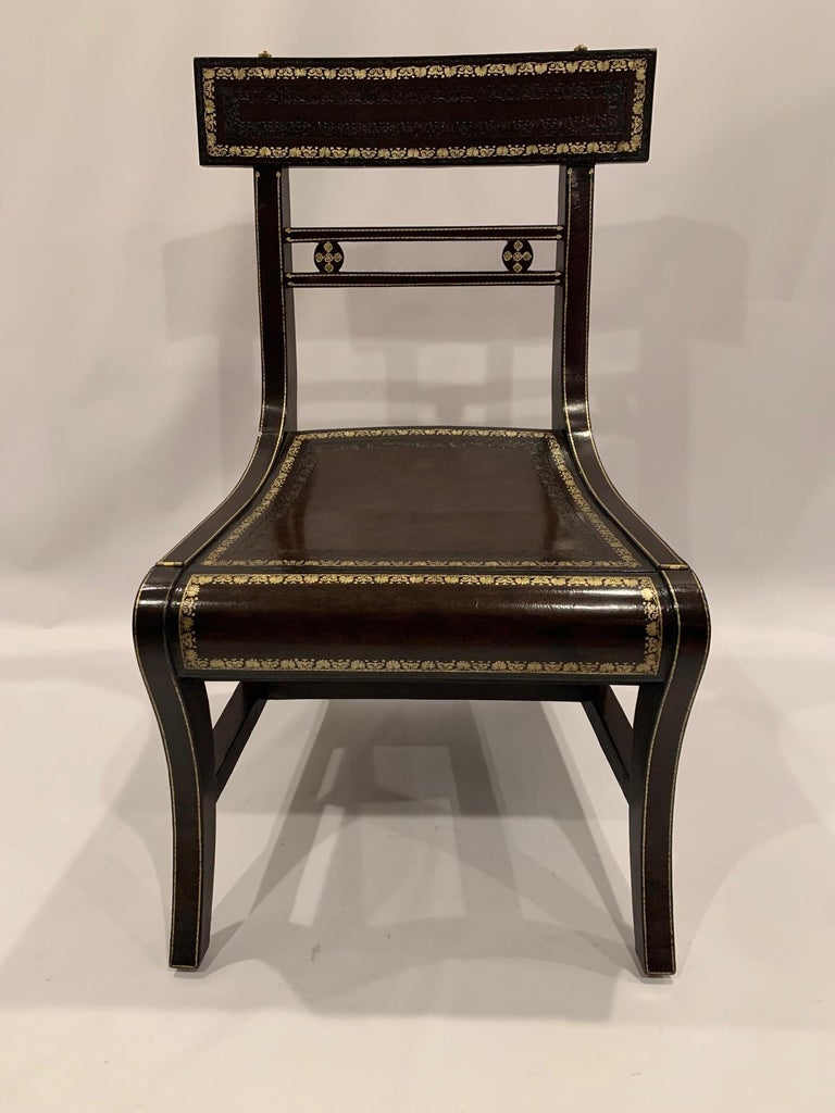 Handsome Vintage Convertible Leather Wrapped Chair Library Steps For ...