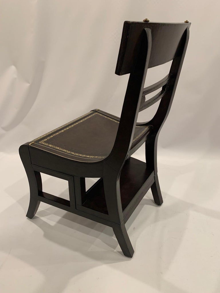 Handsome Vintage Convertible Leather Wrapped Chair Library Steps For ...