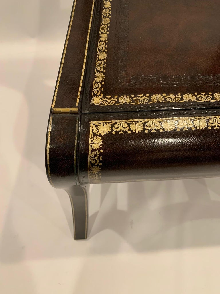 Handsome Vintage Convertible Leather Wrapped Chair Library Steps For ...