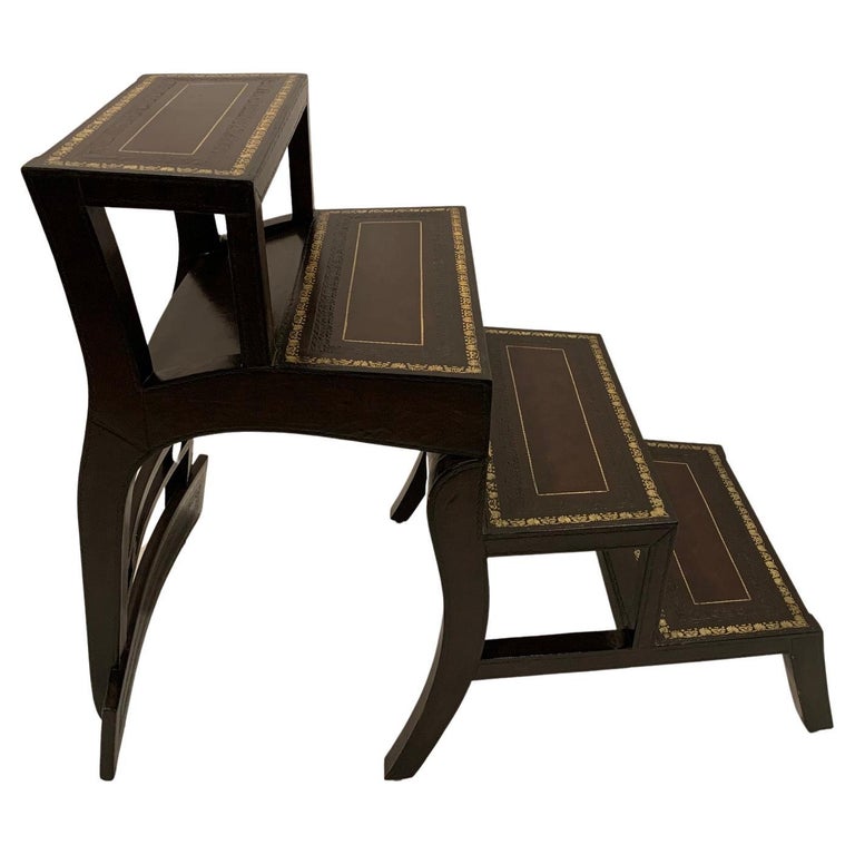 Handsome Vintage Convertible Leather Wrapped Chair Library Steps For ...