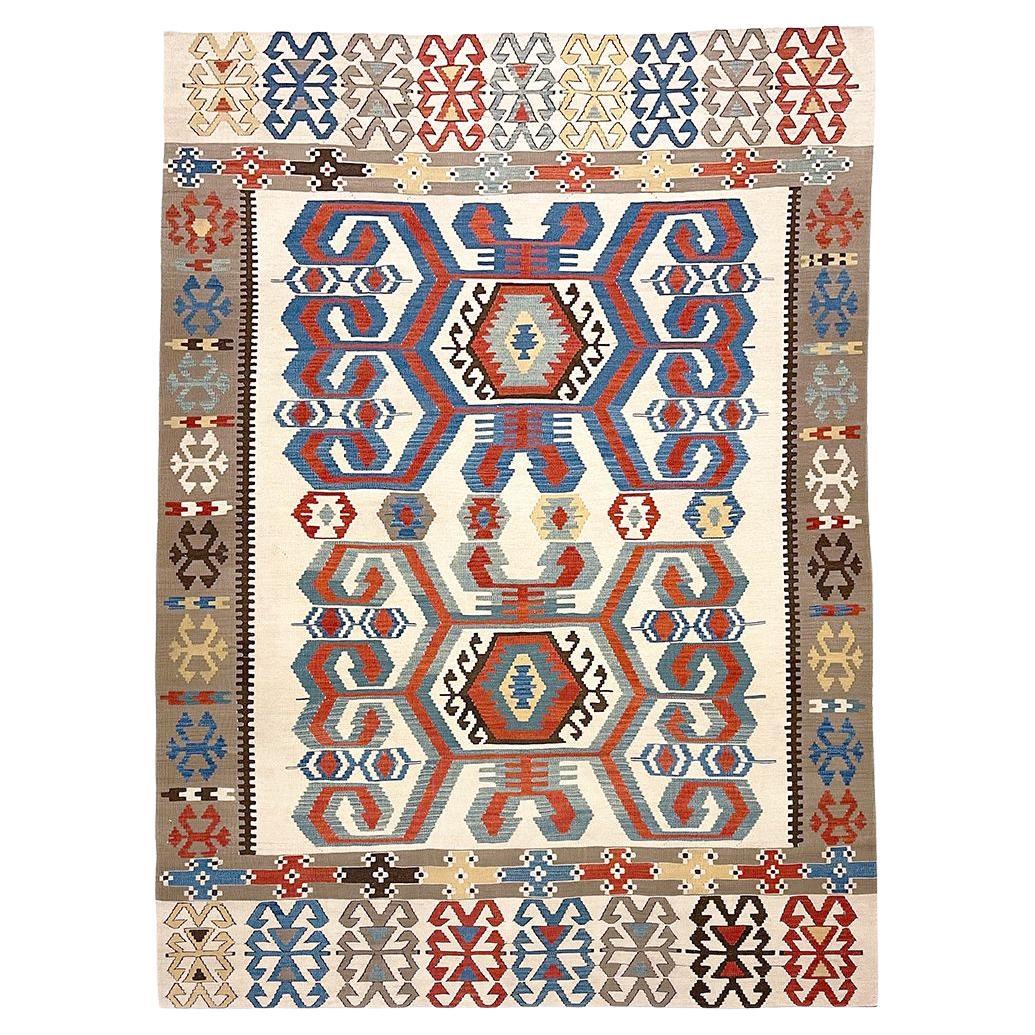 Antique Anatolian Square Rug in Red with Geometric Patterns, from Rug ...