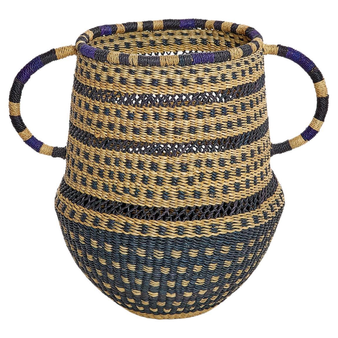 Handwoven Basket Vase, Elegant, Blue Black, Patterned, Perfect for dry ...