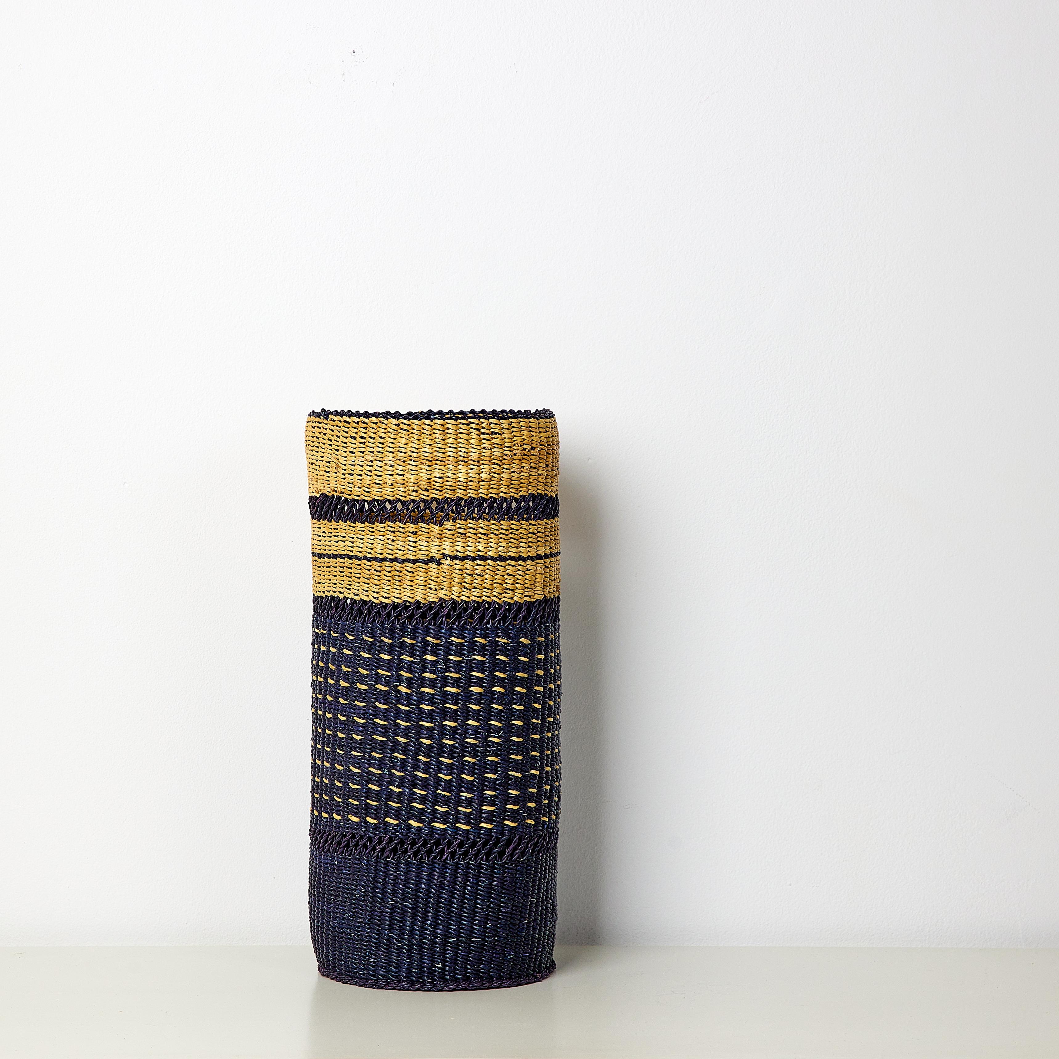 Handwoven Basket Vase, Elegant, Blue Black, Patterned, Perfect for dry ...