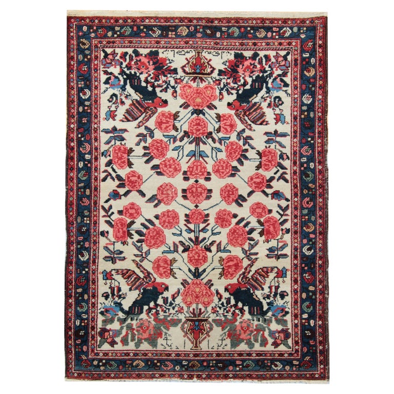 Floral Living Room Rug Antique Handwoven Carpet Pictorial Pink Cream ...