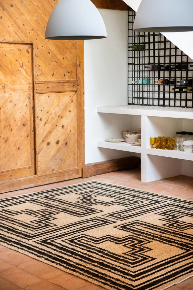 Modern Handwoven Jute Carpet Rug Dhurrie Cream and Black Pyramids For ...