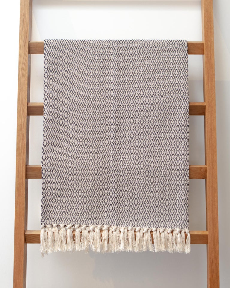 Handwoven Cotton Black and Natural Fringed Throw, in Stock For Sale at ...