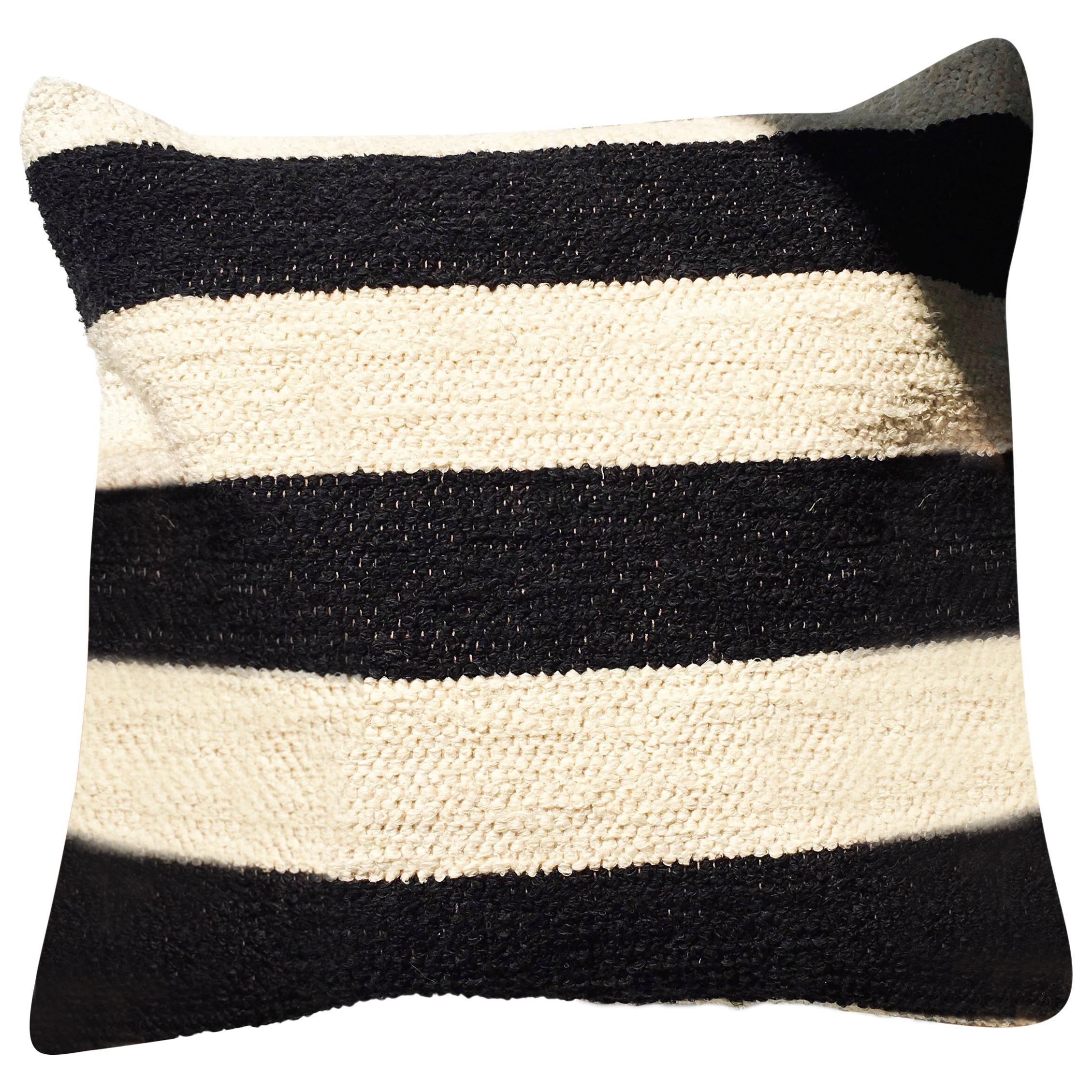 Handwoven Fine Cotton Throw in Black Stripes with Mulit-Color Trim, in ...