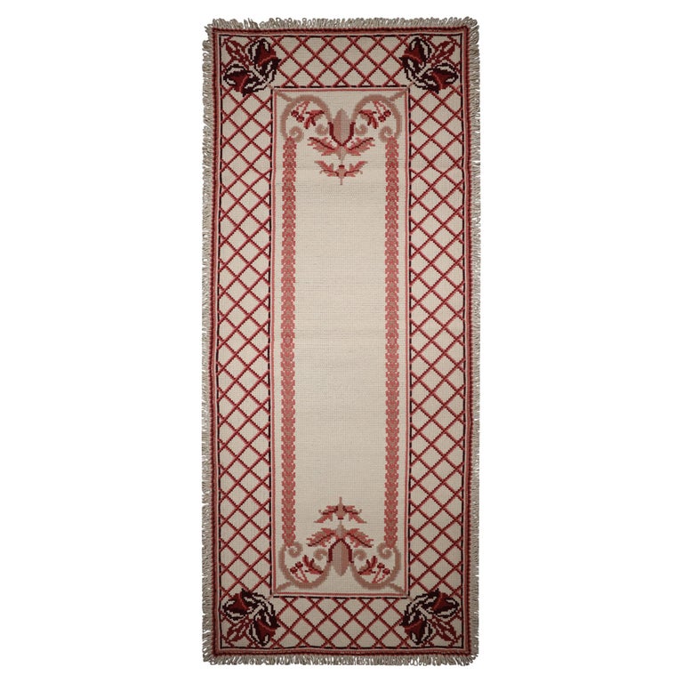 Handwoven Cream Red Needlepoint Carpet Traditional Wool Area Rug For ...