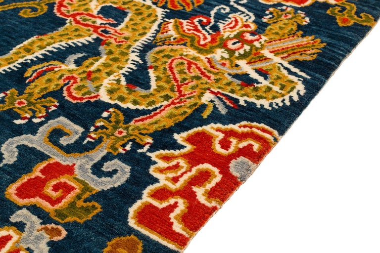 Handwoven Indigo and Red Chinese Dragon and Phoenix Rug by Carini at ...