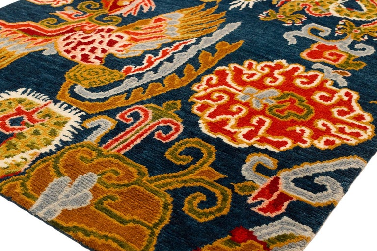 Handwoven Indigo and Red Chinese Dragon and Phoenix Rug by Carini at ...