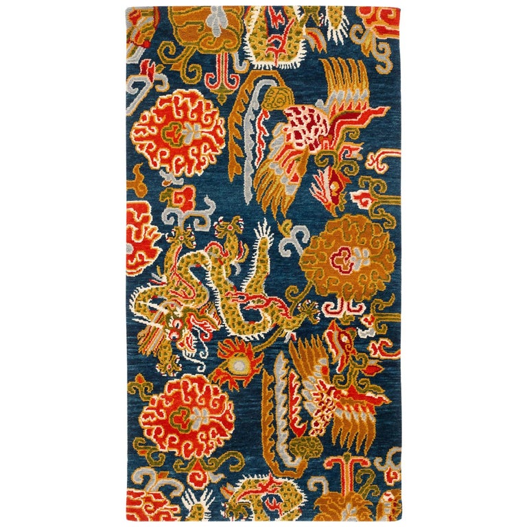 Handwoven Indigo and Red Chinese Dragon and Phoenix Rug by Carini at ...