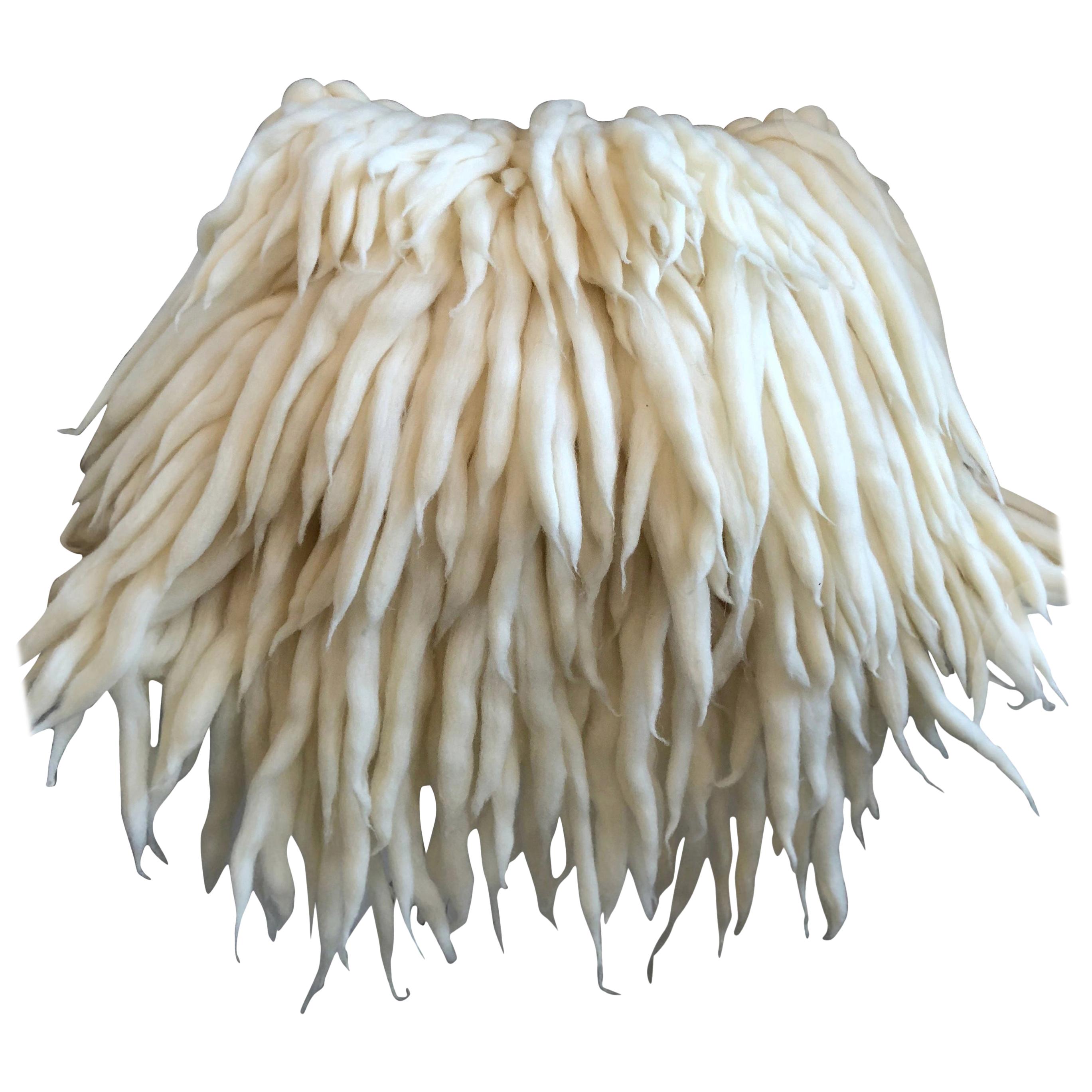 "Pistoia" Handwoven Merino Wool Pillow with Angora Trim For Sale at 1stDibs