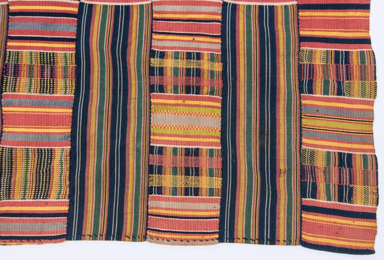 Handwoven Kente Textile, Ewe of Ghana, W. Africa, Cotton and Silk Mid ...