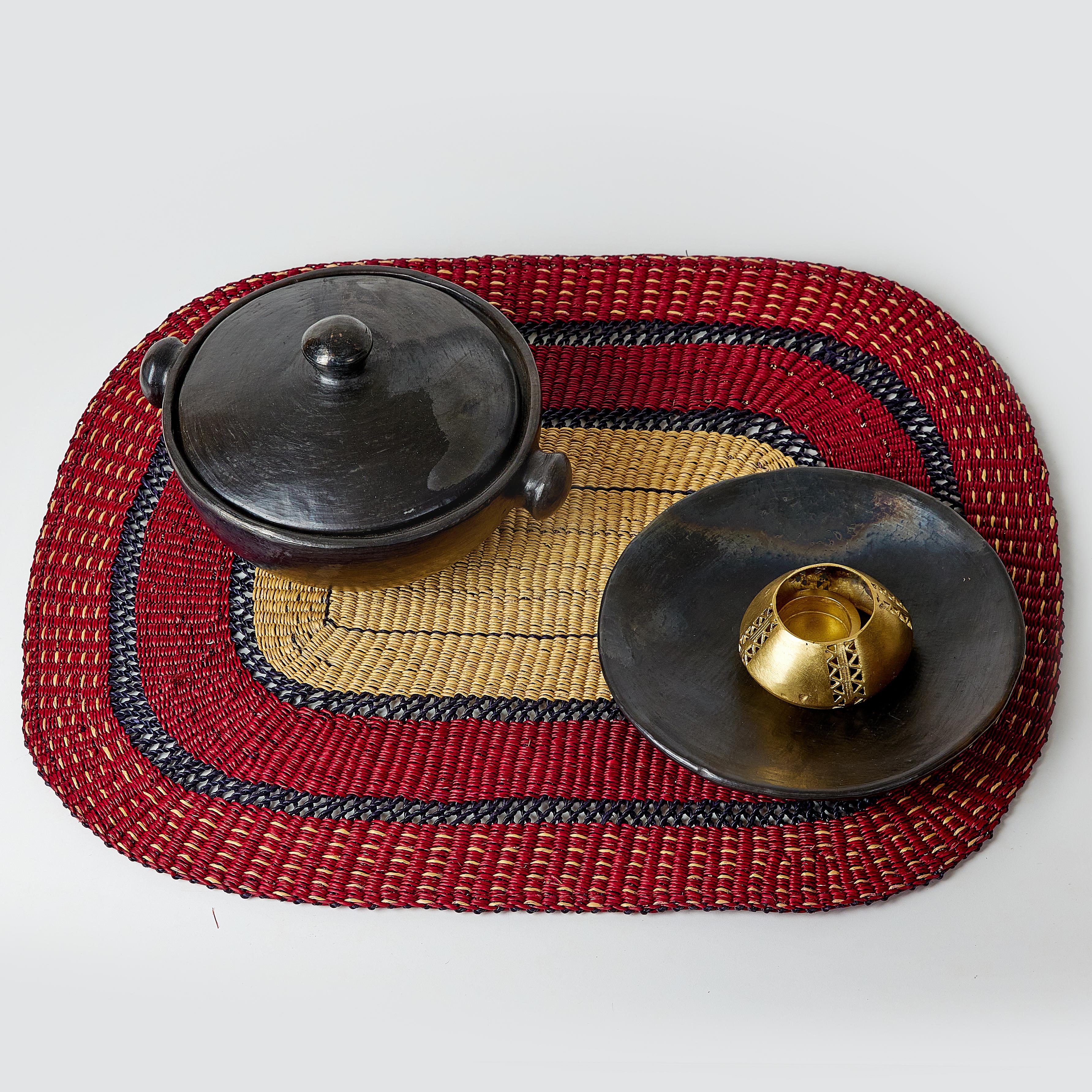 Handwoven Large Table Mat, Burgundy Red, Rich African Inspired Dining ...