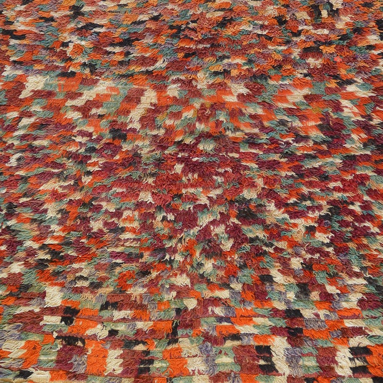 Handwoven Mid-Century Multicolored Deep-Pile Vintage Moroccan Rug For ...