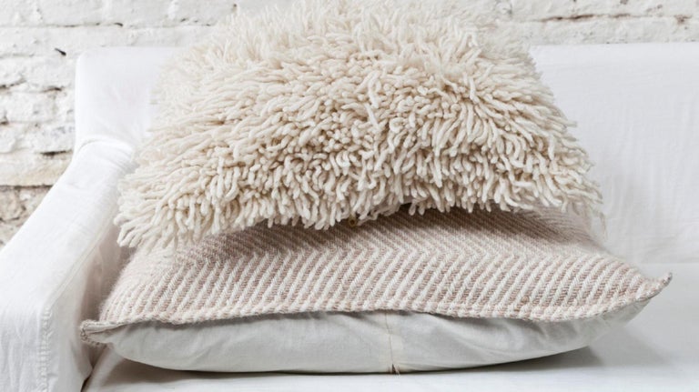 Handwoven Modern Organic Wool Throw Pillow in Ivory, in Stock at 1stDibs