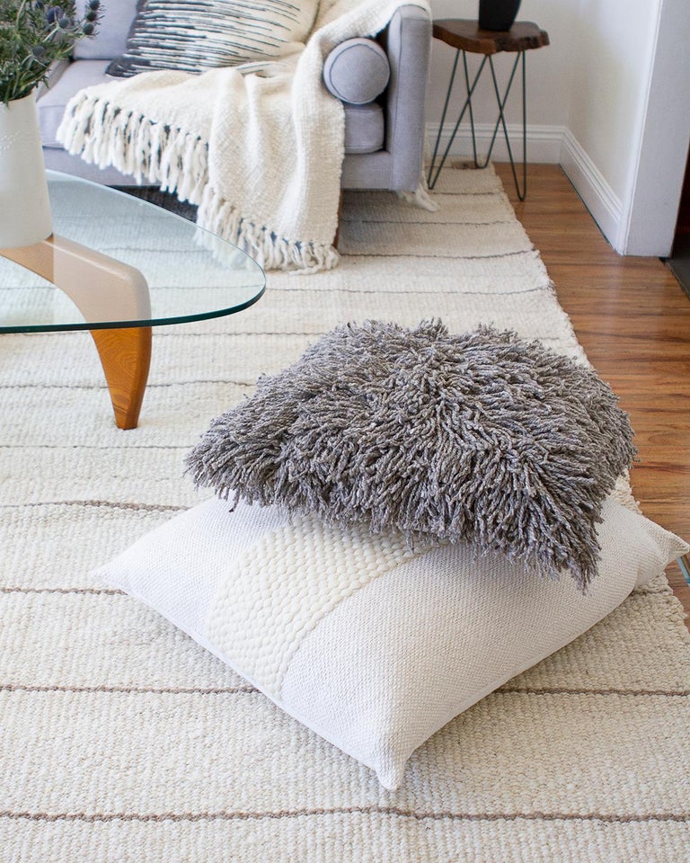 Handwoven Modern Organic Wool Throw Pillow in Silver, in Stock For Sale ...
