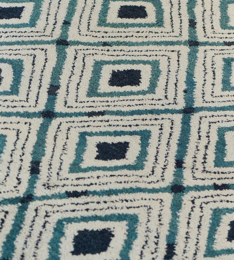 Handwoven Modern Wool Diamond Pattern Rug For Sale at 1stDibs