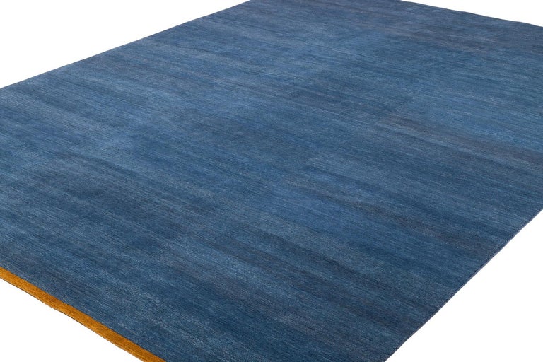 Indigo Blue and Gold Handwoven Mohair and Nettle Area Rug at 1stDibs