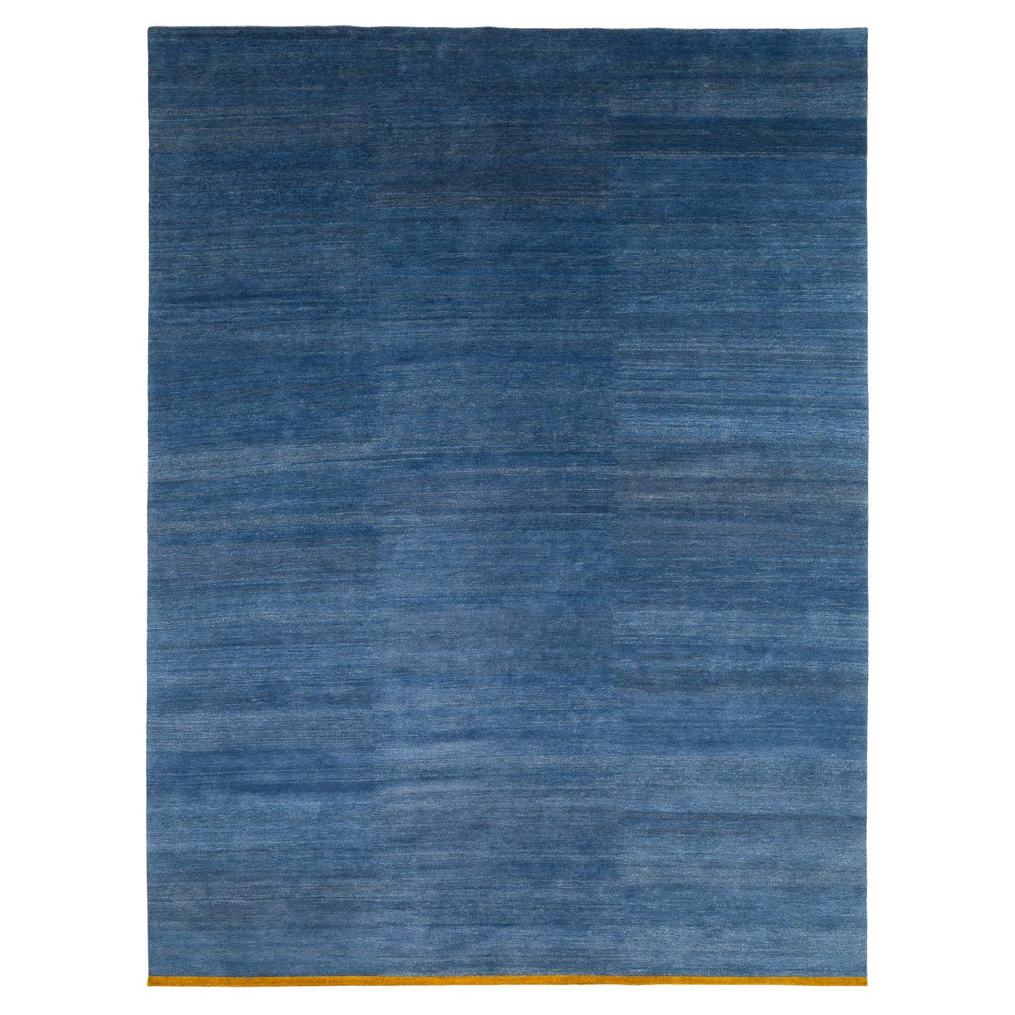 Indigo Blue and Gold Handwoven Mohair and Nettle Area Rug at 1stDibs