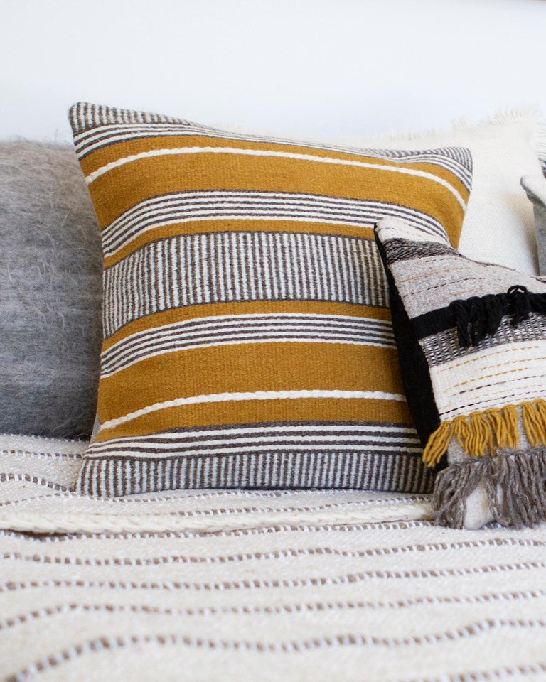 Handwoven New Boho Wool Throw Pillow in Ochre and Grey For Sale at ...