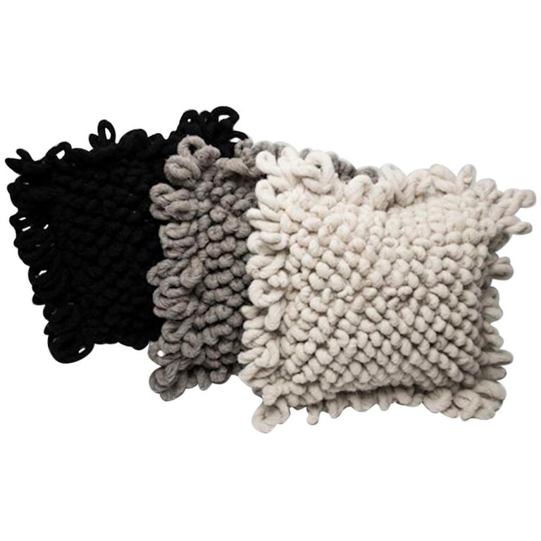 Handwoven Nubby Wool Pillows in Grey, in Stock at 1stDibs
