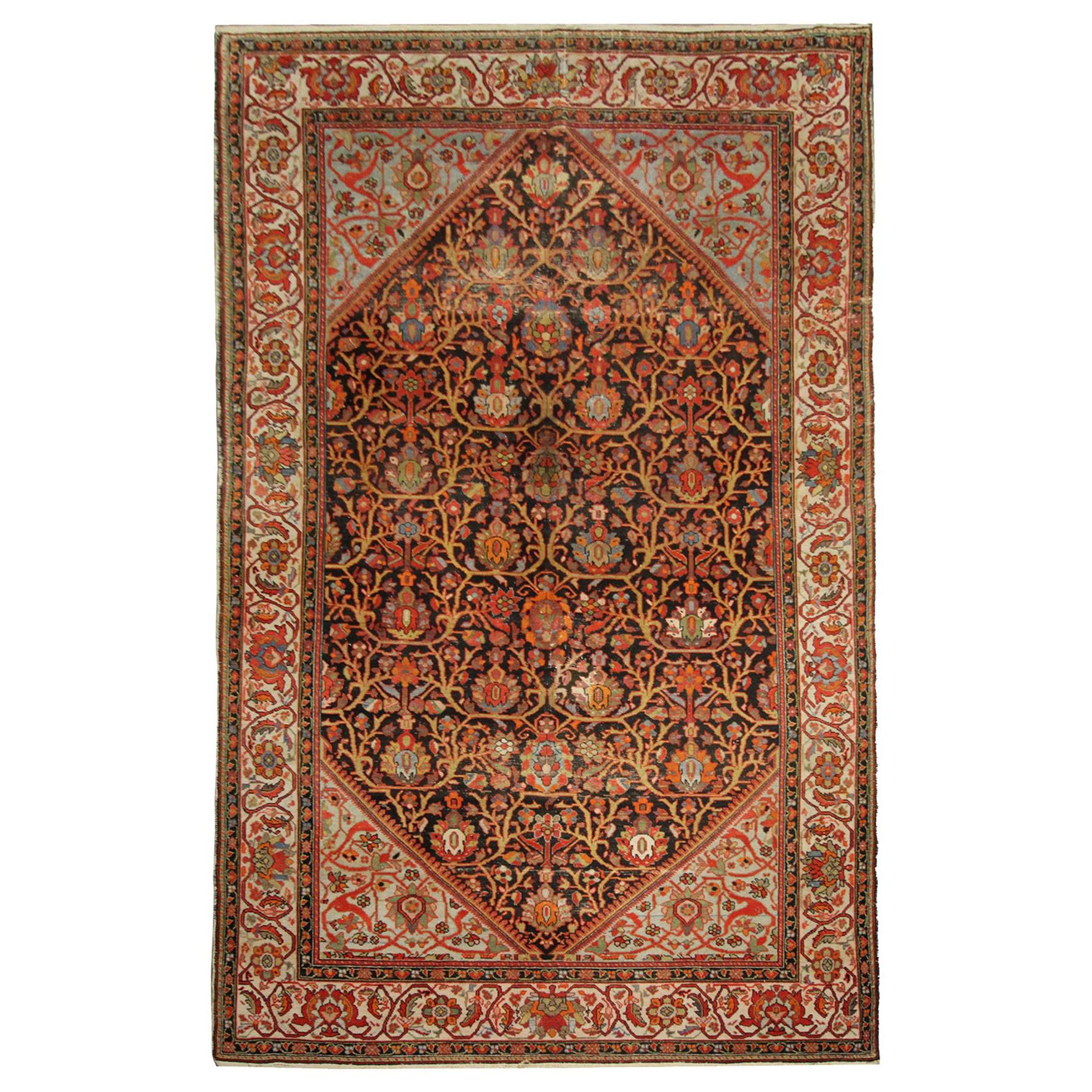 Persian Traditional Kurdish Hand Knotted Rug in Blue, Camel, Rust ...
