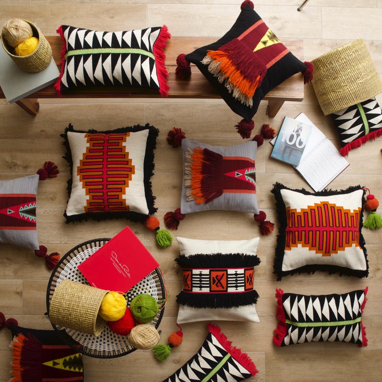 Handwoven White Red Wool Pillow Cover by Noda Designs at 1stDibs