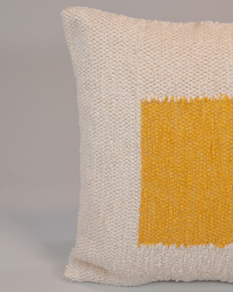 Handwoven Recycled Cotton Yellow Square Throw Pillow, in Stock For Sale ...