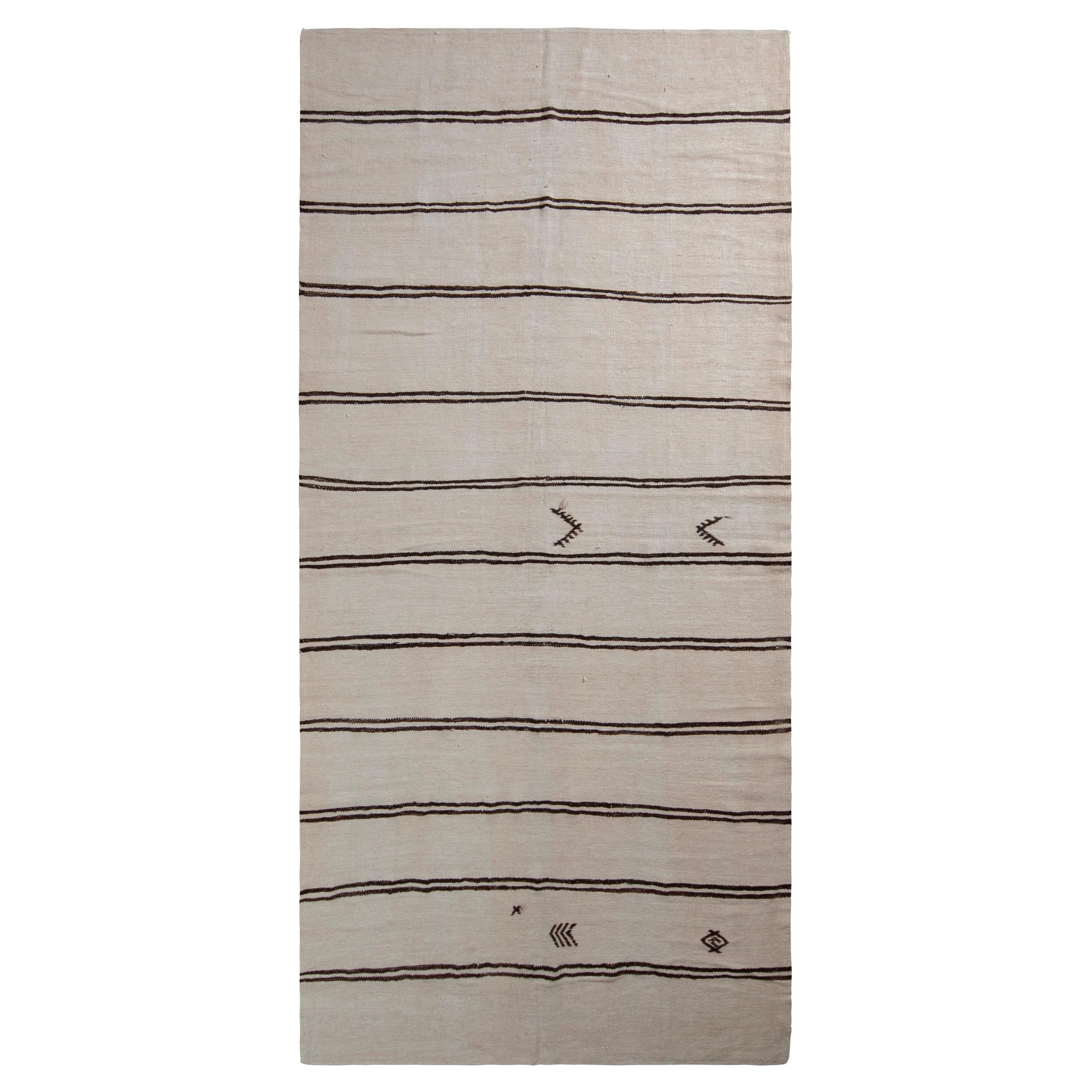 Vintage Kilim Rug in White with Black Stripes Tribal Pattern by Rug and ...