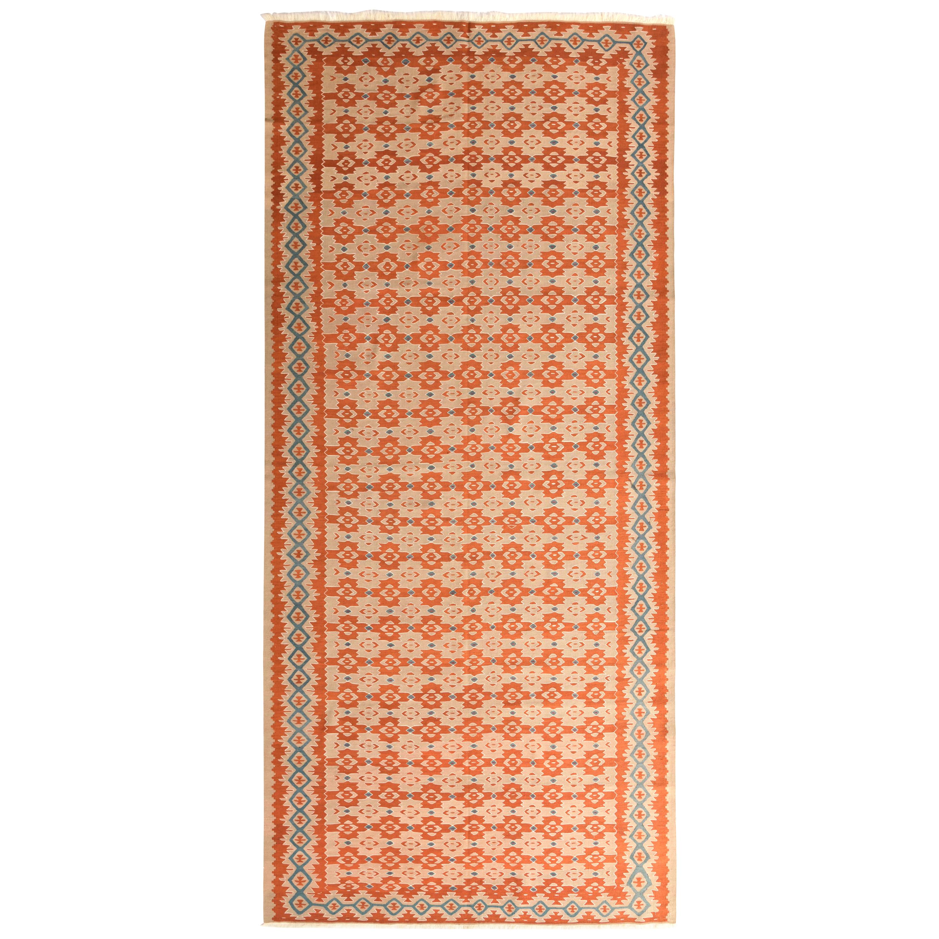 Handwoven Vintage Rug in Orange Beige Geometric All-Over Pattern by Rug ...