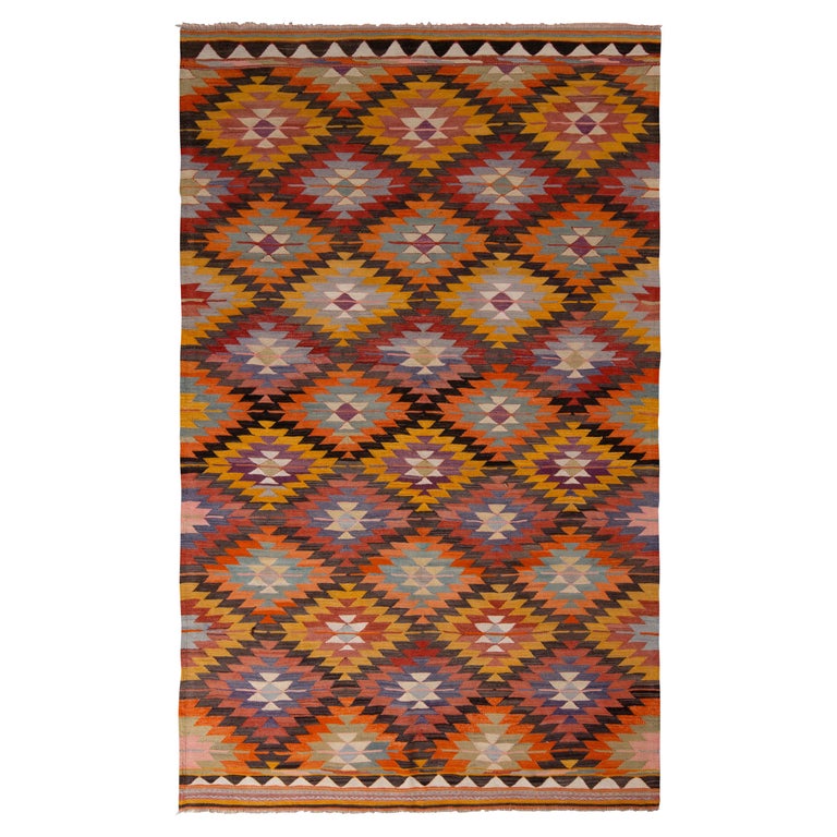 Handwoven Vintage Mid-Century Kilim Rug Geometric Pattern by Rug and ...