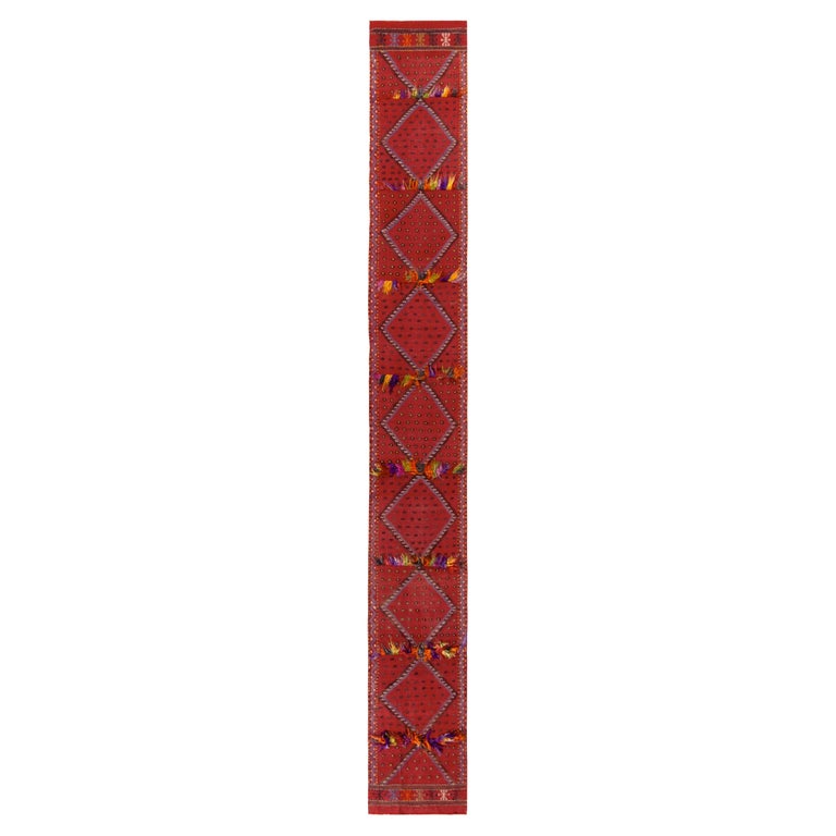 Handwoven Vintage Kilim Runner in Red, Black Geometric Pattern by Rug ...