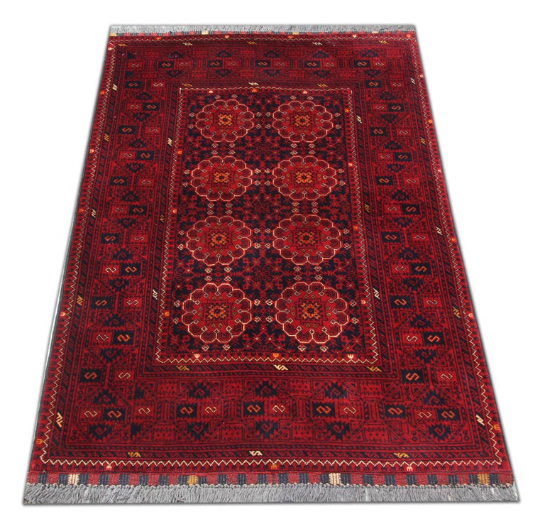 Handwoven Wool Rug Traditional Deep Red Carpet Rustic Area Rug For Sale ...