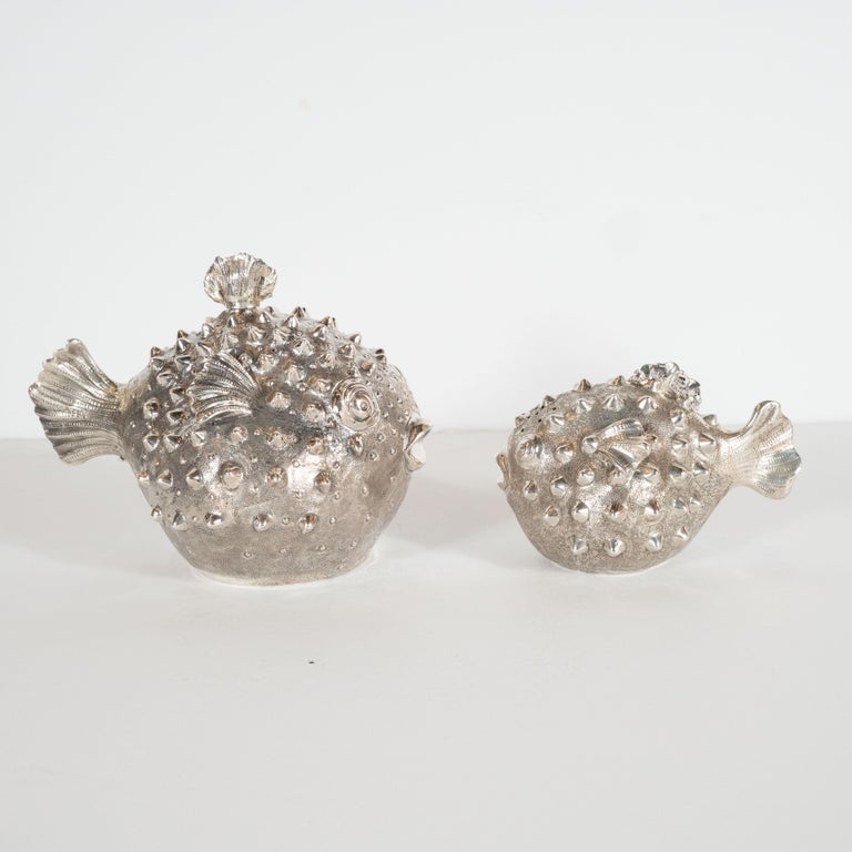 Handwrought Sterling Silver Puffer Fish Salt Shaker and Pepper Mill ...