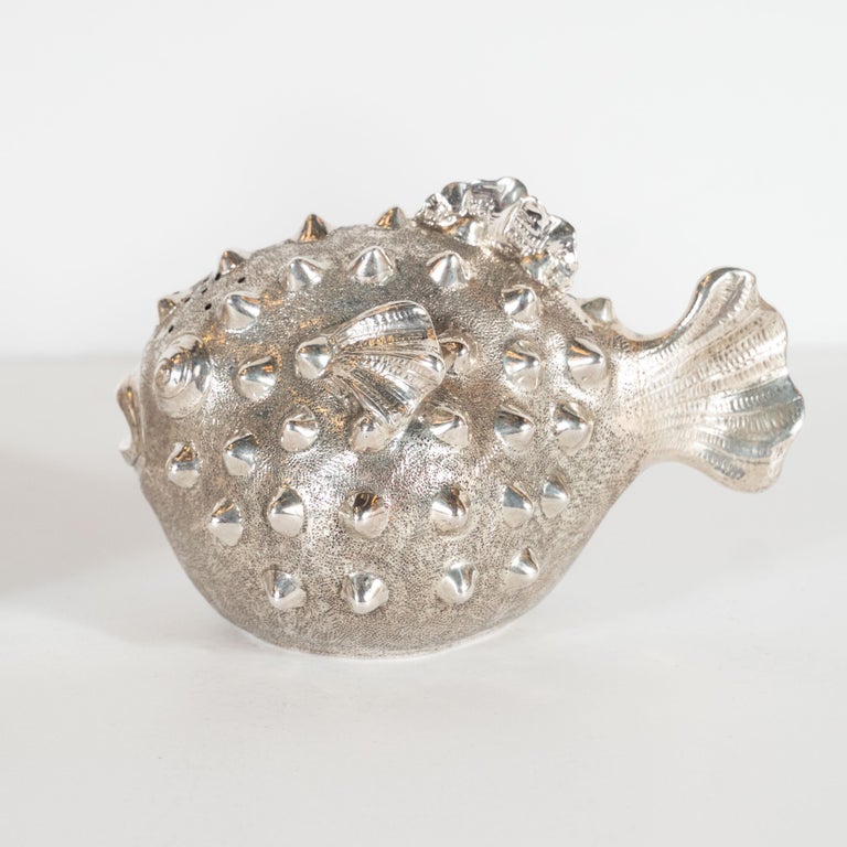 Handwrought Sterling Silver Puffer Fish Salt Shaker and Pepper Mill ...