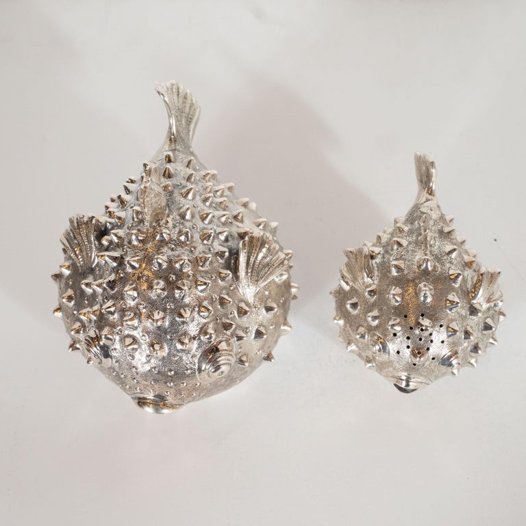 Handwrought Sterling Silver Puffer Fish Salt Shaker and Pepper Mill ...