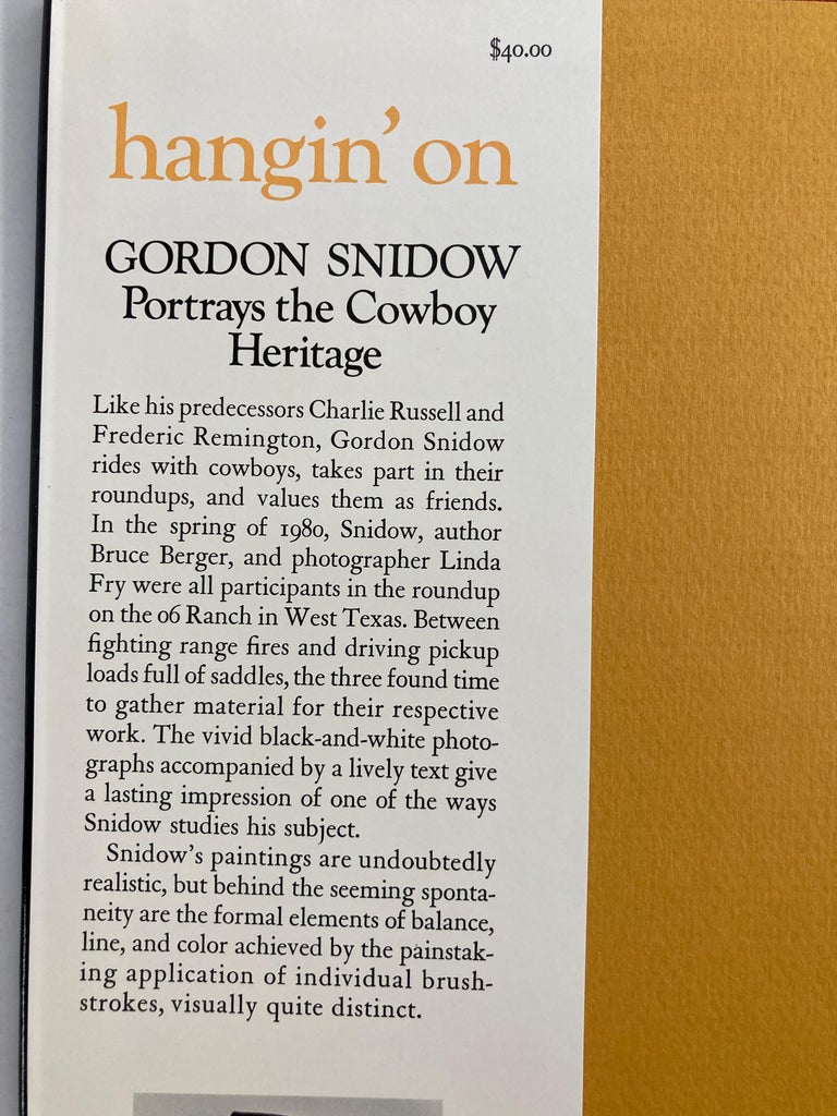 Hangin' On Gordon Snidow Portrays the Cowboy Heritage By Berger Bruce ...