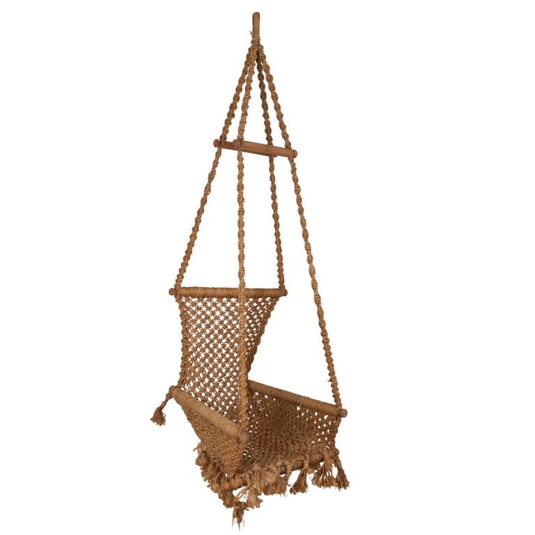 Hanging Chair in Rope and Wood, 1970s For Sale at 1stDibs