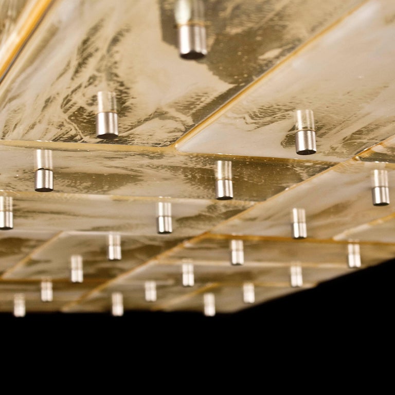 Hanging Lamp Honey-White Murano Glass Plates, Brushed Nickel Frame by ...