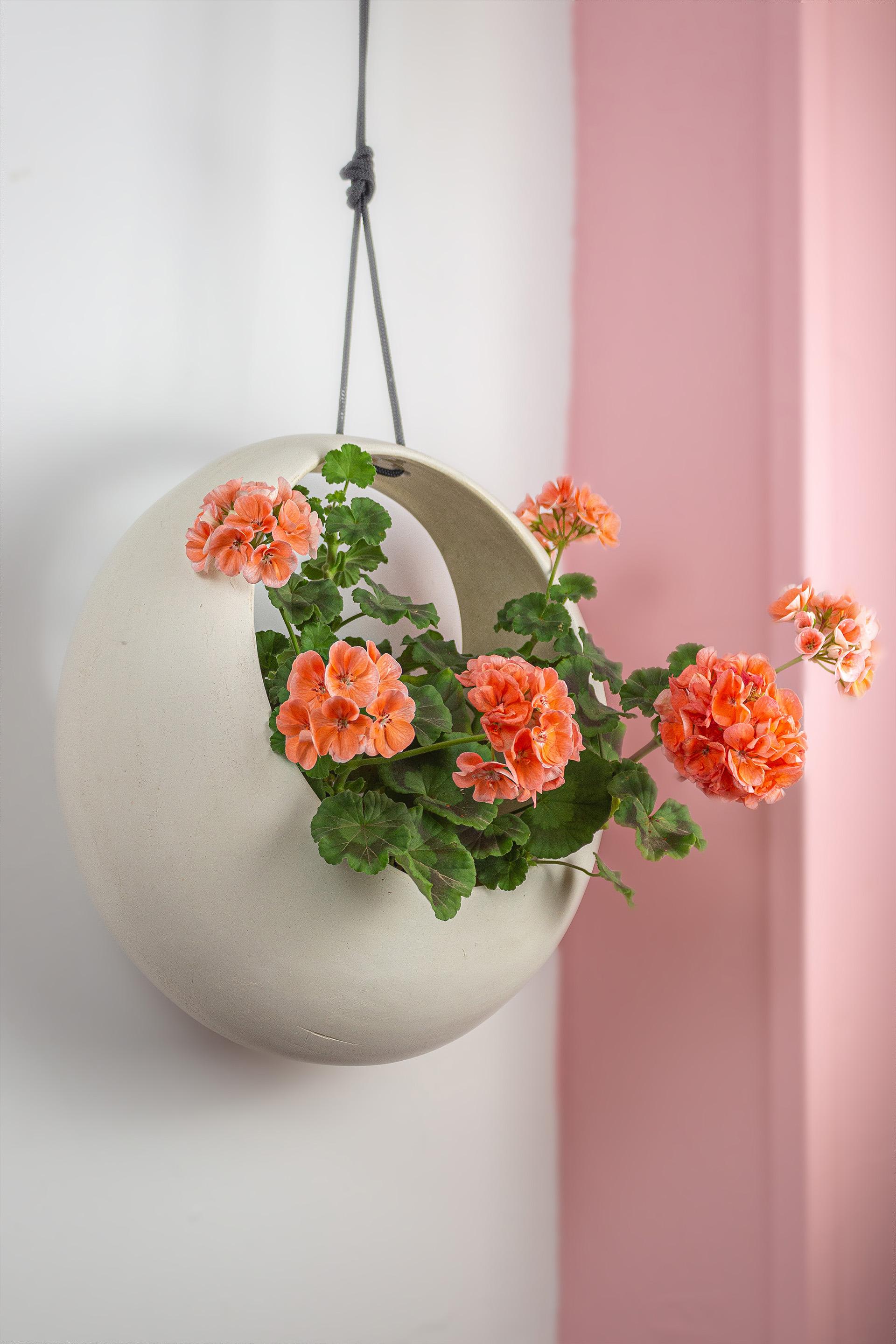 Hoopla Hanging White Chamota Clay Planter handcrafted in Valencia ...