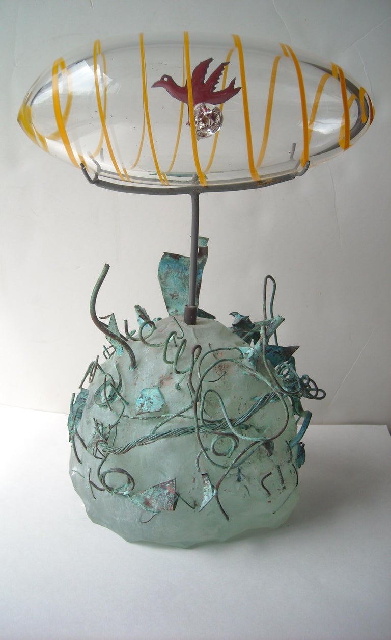 Hank Murta Adams, Fused, Glass/Copper Studio Sculpture,"Bird" Signed ...