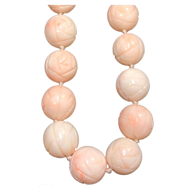 Hanora 14k Carved Angel Skin Coral Necklace For Sale at 1stDibs